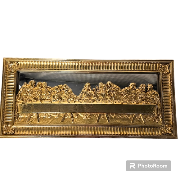None | Wall Decor | Large Jesus Apostles The Last Supper 3d Gold Mirror ...